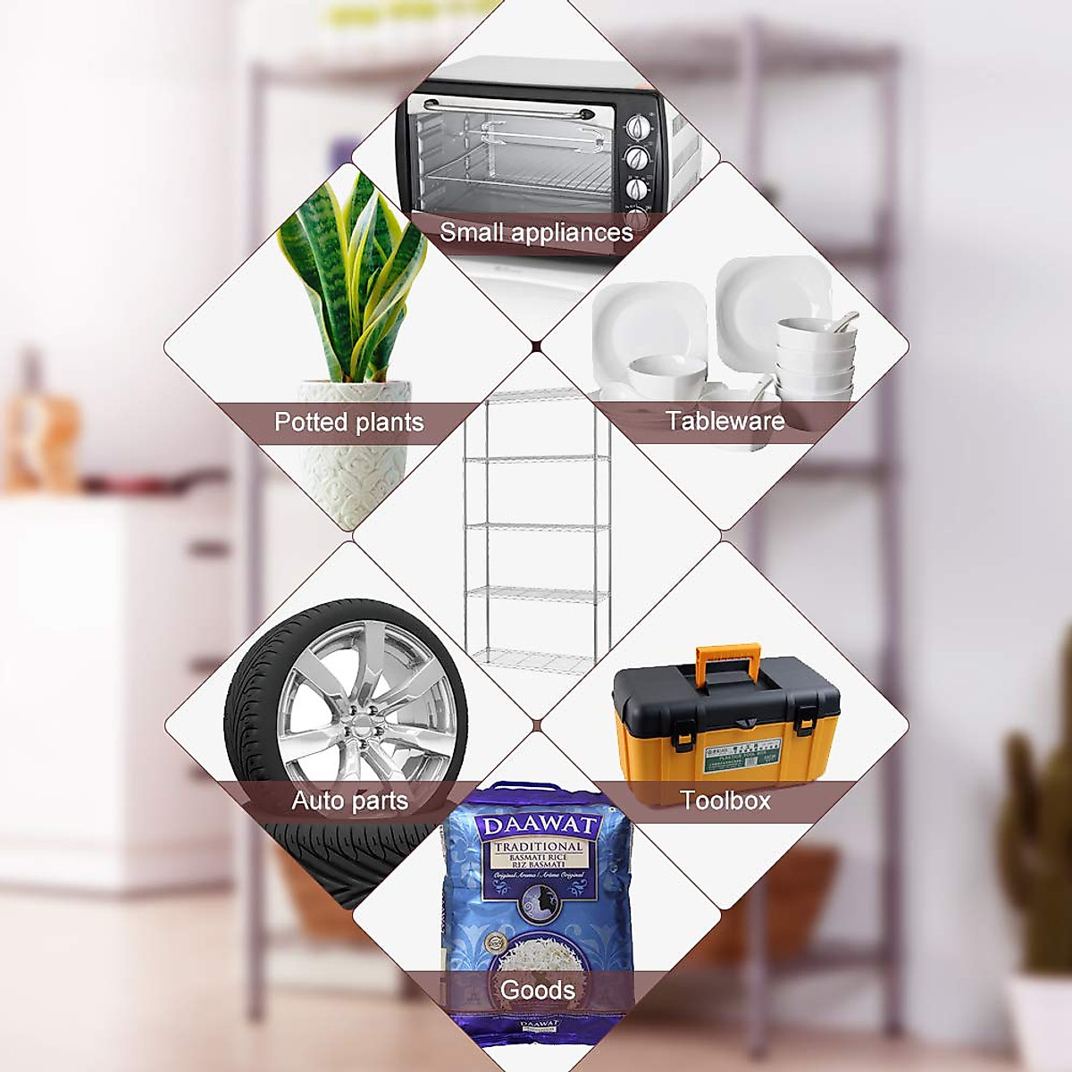 5 Tier Wire Shelving Unit 72"x36"x14" Storage Metal Shelf Sturdy Steel Heavy Duty Layer Rack Organization for Restaurant Garage Pantry Kitchen Space-Saving Overall Garage Rack Chrome