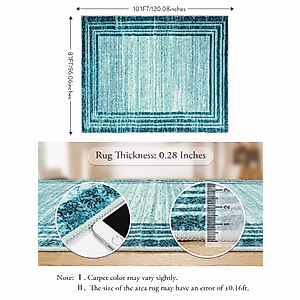 Lahome Abstract Teal Bedroom Rug 8x10,Washable Modern 8x10 Area Rugs for Living Room Non-Slip,Low-Pile Soft Dining Room Carpet Minimalist Bordered Rug Indoor Large