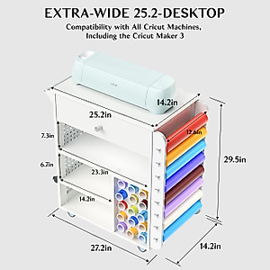 Oransail Rolling Craft Storage, Compatible with Cricut Machines, Craft Cart with Vinyl Roll Holders, Craft Table with Storage, Craft Cabinet Workstation Tool Holder for Craft Room