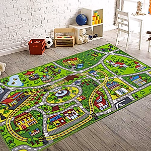 Booooom Jackson Kids Car Carpet Playmat Rug 60"x32",Train Car Rug,Car Mat for Kids Toy Cars,City Kids Car Rug Play Mat,Non Slip Kids Rug for Playroom Bedroom Boys,Children Play Area Rug Cars,Road Rug