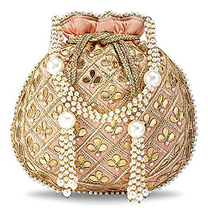 Aheli Indian Potli Bags for Women Evening Bag Clutch Ethnic Bride Purse with Drawstring (P09PCH)