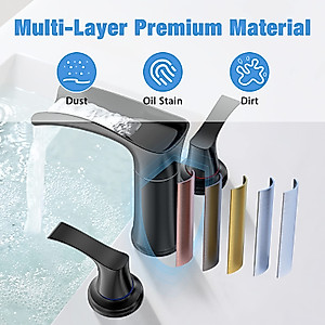 Waterfall Bathroom Faucet, WaterSong 3-Hole 8 Inch Bathroom Sink Faucet for 360-Degree rRotation, 2-Handle Vanity Faucets with Supply Lines, Widespread Spout Faucet for RV Bathroom Sink, Matte Black