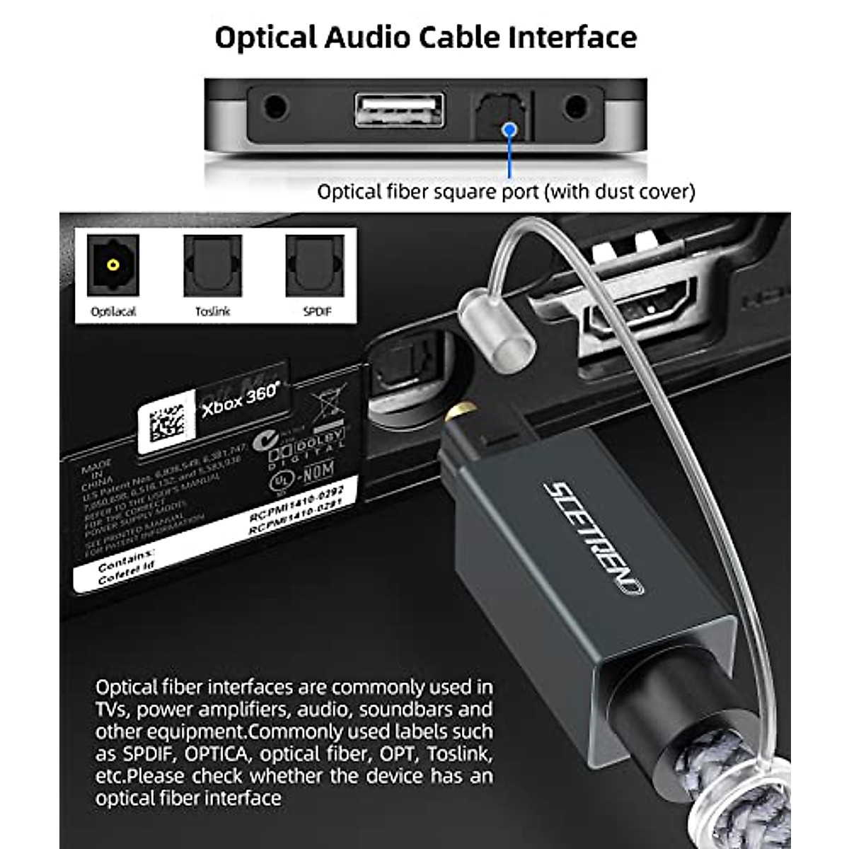 SCETREND Optical Audio Cable 20 Feet, Digital Fiber Optic Audio Spdif Cable, Braided Toslink Optical Cord for Soundbar TV Playstation PS4 Xbox Samsung
