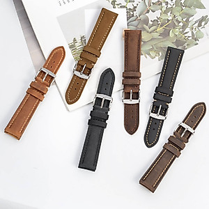 BISONSTRAP Watch Strap 20mm, Vintage Leather Replacement Watch Band, Light Brown with Thread