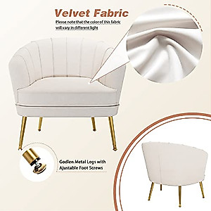Andeworld Velvet Accent Chair, Upholstered Modern Single Sofa Side Chair,Comfy Barrel Club Living Room Armchair with Golden Metal Legs for Bedroom Living Reading Room Office, Beige