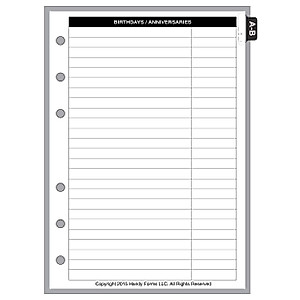 A6 Size Name & Address Insert, for 6-Ring Binders with Pages 4.1" x 5.8" (105mm x 148mm). Center Holes Spaced 1.5” (38mm). This is European A6 Size
