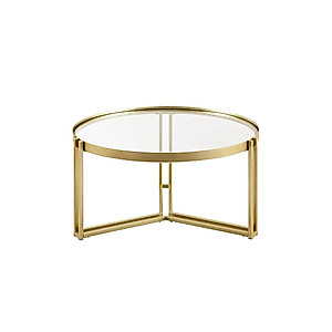 Walker Edison Taylee Contemporary Metal and Glass Coffee Table, 33 Inch, Gold