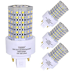 TSEXES Gx24q 4-Pin Base Light Bulbs,10W LED PL Recessed Lights Replacement 26W CFL,for Kitchen Wall Sconce,Daylight 5000K,4 Pack