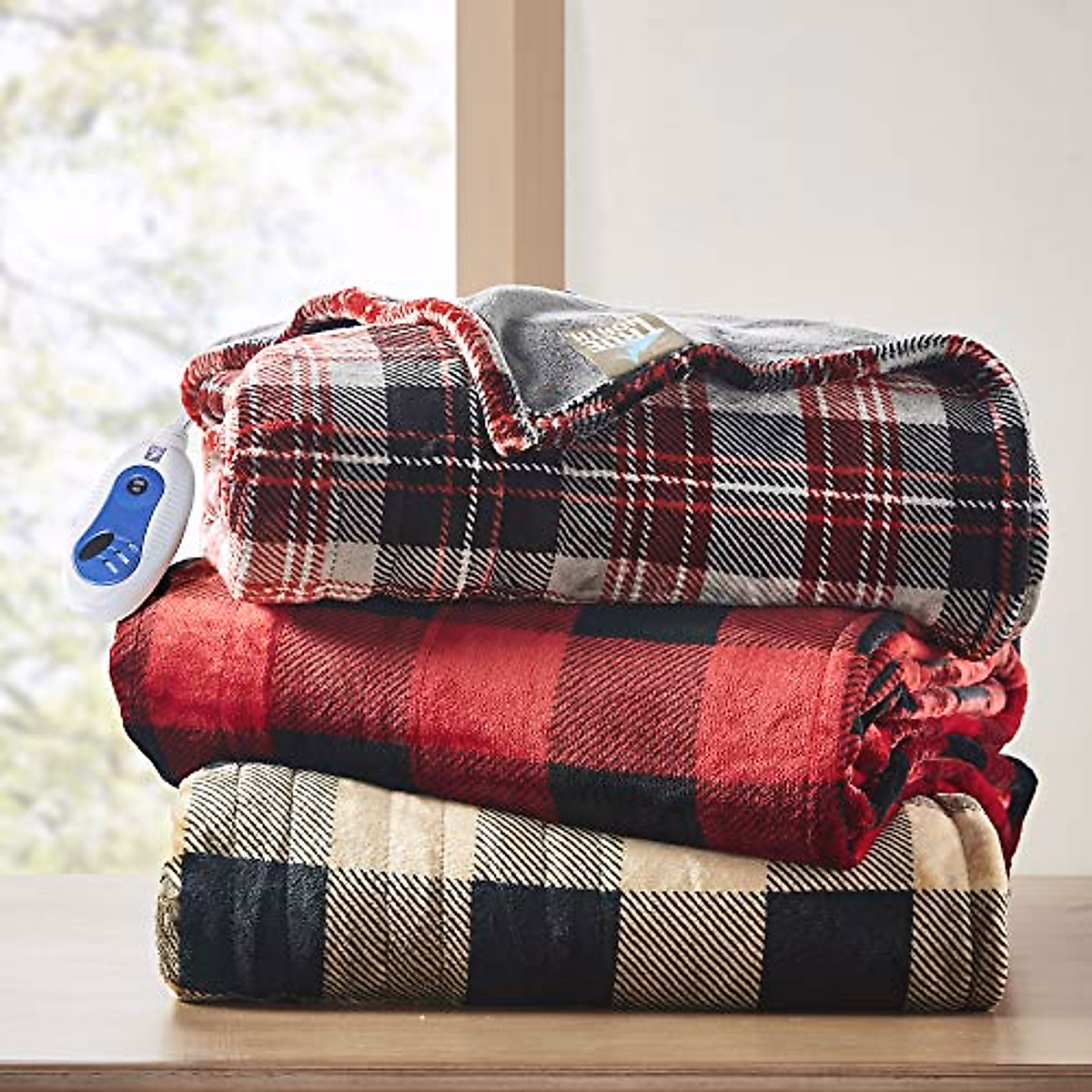 True North by Sleep Philosophy Buffalo Plaid Electric Blanket Throw Ultra Soft Plush Auto Shut Off with 3 Heat Level Setting Controller, Oversized - 5 Years Warranty, 60x70", Red