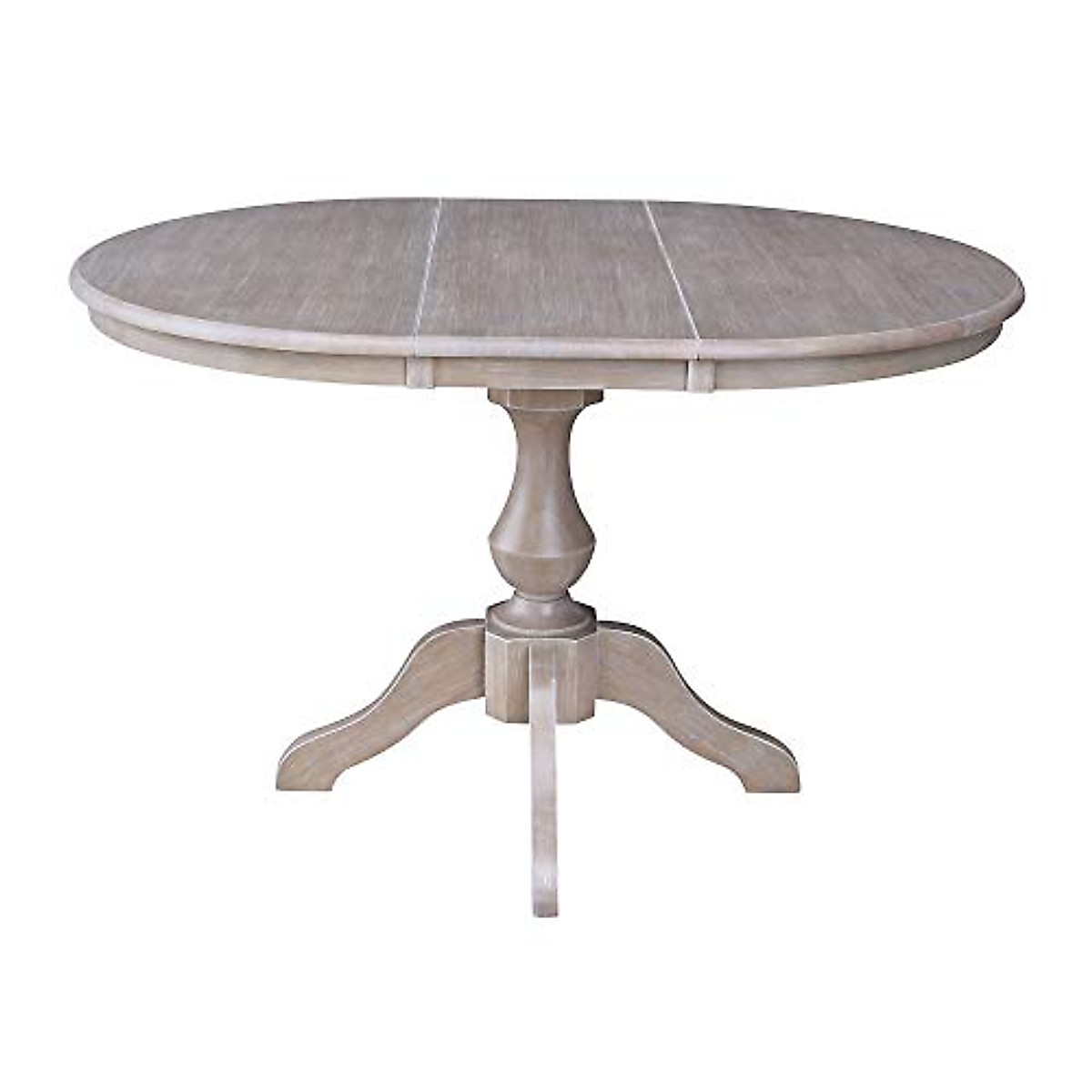 International Concepts 36" Round Top Pedestal Table with 12" Leaf-28.9" H-Dining Height, Washed Gray Taupe
