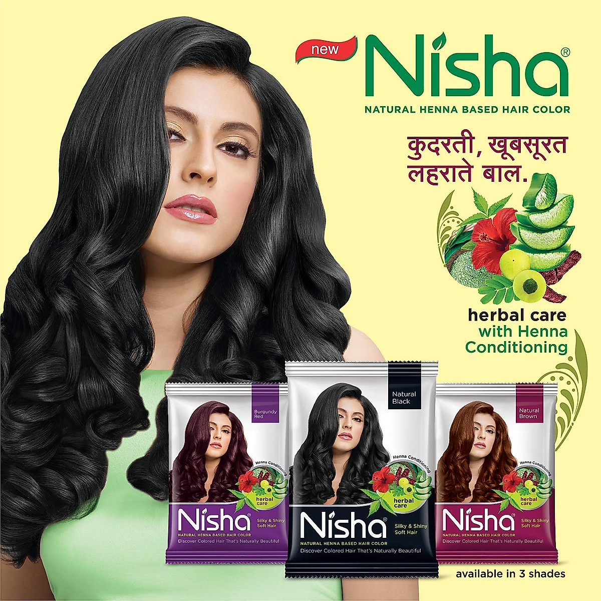 Nisha Henna Based Color Dye For Hair (0.35 Ounce (Pack of 10), Natural Black)