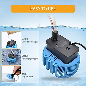 Pool Cover Pump Above Ground Sump Pumps Water Pump 850GPH Water Removal With 3 Adapters 16ft Drainage Hose (Blue)