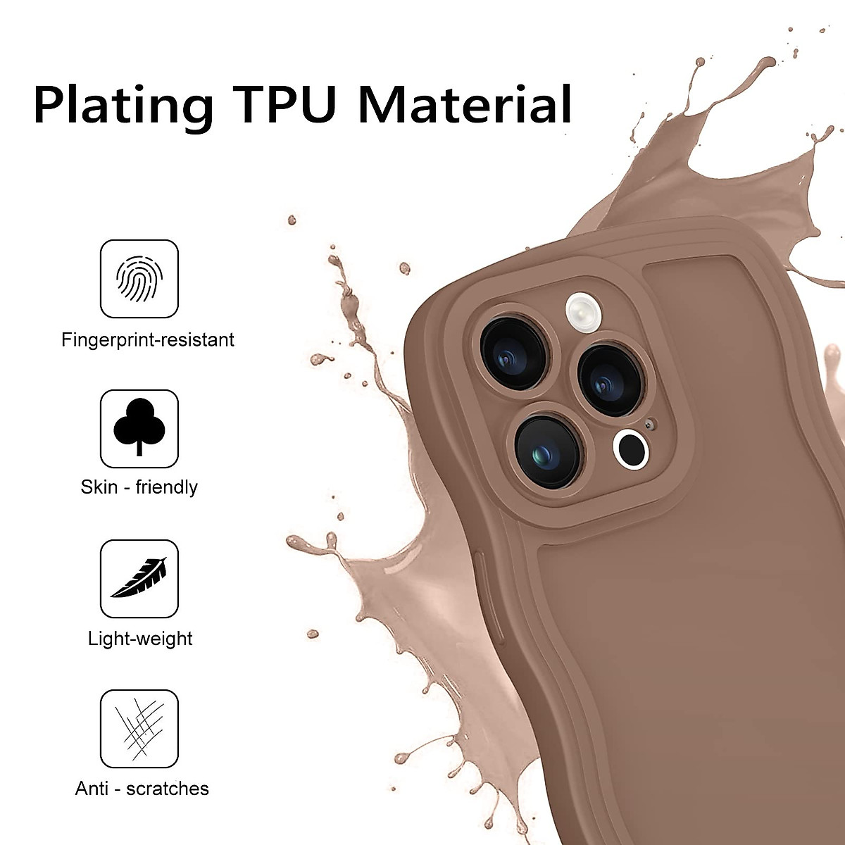 YINLAI Designed for iPhone 13 Pro Max Case 6.7-Inch, Brown Soft Silicone Gel Rubber Phone Cover, Cute Curly Wave Frame Shape Slim TPU Bumper Women Girly Shockproof Protective Case, Khaki