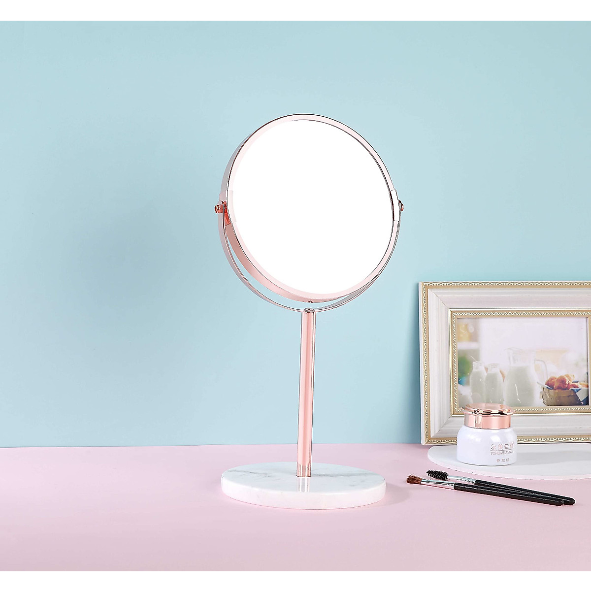 SsweetyPrincess Vanity Tabletop Mirror with 1X/7X Magnification (Rose Gold)