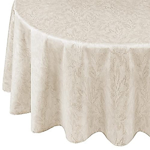 Newbridge Taupe Napa Leaf Solid Color Vinyl Flannel Backed Tablecloth, Hotel Quality Indoor/Outdoor Patio, Kitchen, BBQ, Dining Room Vinyl Tablecloth, 60” x 84” Oval