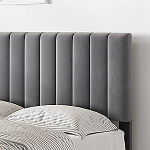 IDEALHOUSE Queen Bed Frame Modern Velvet Upholstered 11 Inch Bed Frame with Headboard No Box Spring Needed (Queen (U.S. Standard))