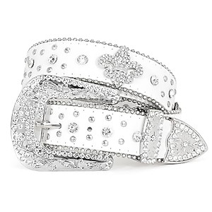 JASGOOD Rhinestone Studded Belt for Men Women, Western Leather Belt for Cowgirl Cowboy Vintage Bling Belt for Pants Dress