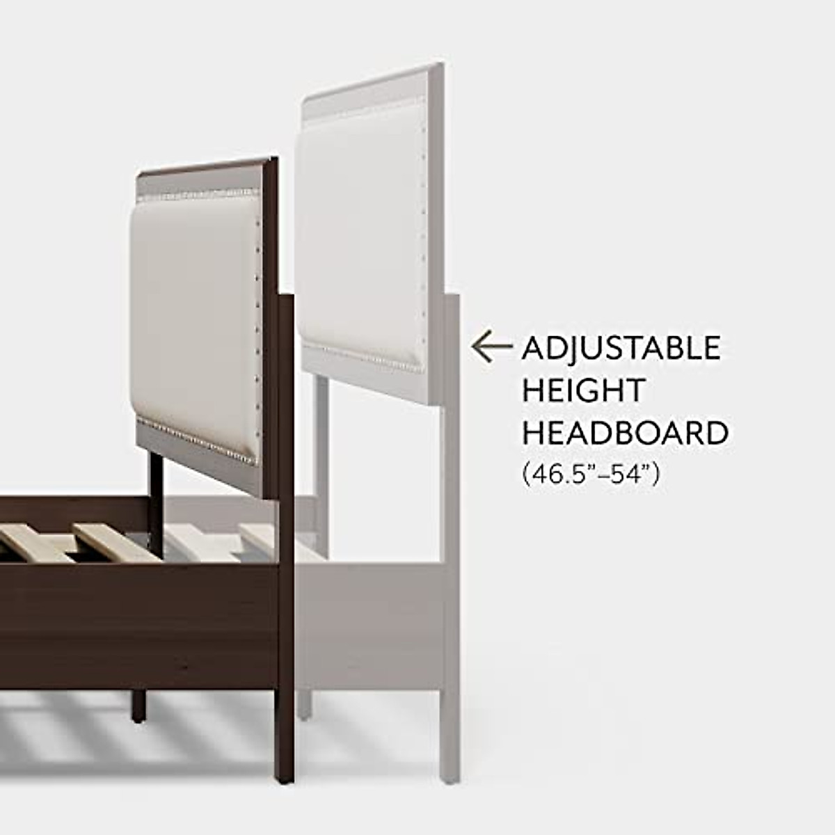 DG Casa Salerno Solid Wood Platform Bed Frame with Nailhead Trim - Queen Bed Frame with Adjustable Headboard, Full Wooden Slats, No Box Spring Needed - Queen Upholstered Bed Frame in Natural Fabric