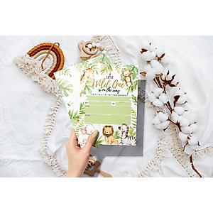 Your Main Event Prints Jungle Baby Shower Invitations, Safari Elephant, Giraffe, Lion and Monkey Baby Shower Invites with Diaper Raffles Cards, Sprinkle, 20 Invites Including Envelopes