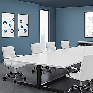 Yaheetech Mid-Back Office Chair with Arms 360° Swivel PU Leather Height Adjustable Office Executive Chair, White