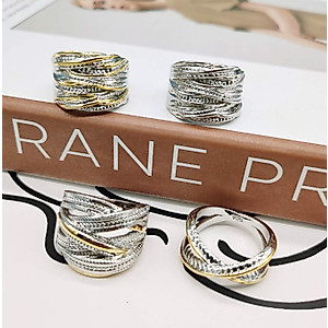 CASDAN 4Pcs Intertwined Crossover Statement Ring for Women Fashion Wrap Chunky Rings Twine Twisted Cable Wide Statement Band Ring for Men, Size 8