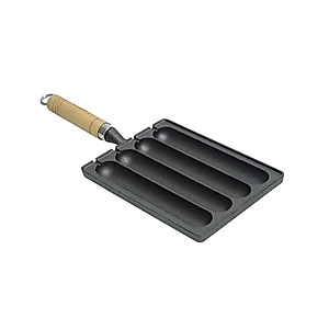 Gralara Sausage Grilling Pan Corn Dog Grill Pan Non Coating Cast Iron 4 Grid Hot Dog Presser Maker Hot Dog Grill Pan for All Stovetop Breakfast, Rectangle