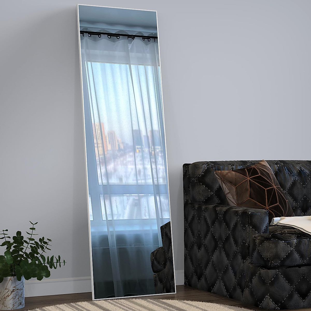 ANYHI Full Length Mirror, 60" x 18" Large Full Body Mirror, Wall Mirror Full Length, Door Mirror Full Length, Gym Mirror for Wall, Standing Floor Mirror, Long Mirror for Living Room Bedroom (White)