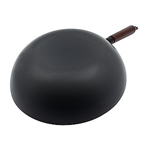 welsteepse Steel Wok Pan, Stir Fry Wok, Carbon Steel Wok, No Chemical Coating, Flat Bottom Chinese Wok Pan for All Stoves - 13in (Black),