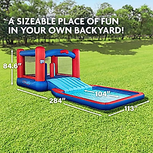 Sunny & Fun Slide N’ Splash Bounce House Inflatable Water Slide Park – Heavy-Duty for Outdoor Fun, Wide Slide & Splash Pool – Easy to Set Up & Inflate with Included Air Pump & Carrying Case