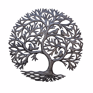 It's Cactus Haitian Tree of Life Wall Decor, Global Art Made in Haiti, Oil Drum Metal Craft with Birds, Decoration for Kitchen or Anywhere in Home, 23 In. x 23 In. (Whispering Tree)