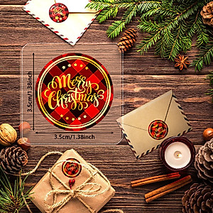 500 Pieces Christmas Envelope Stickers Christmas Stickers Envelope Seals Stickers Gold Foil Stamping on Red Buffalo Plaid Holiday Stickers Round Labels for Christmas Boxes Scrapbooking Decorations