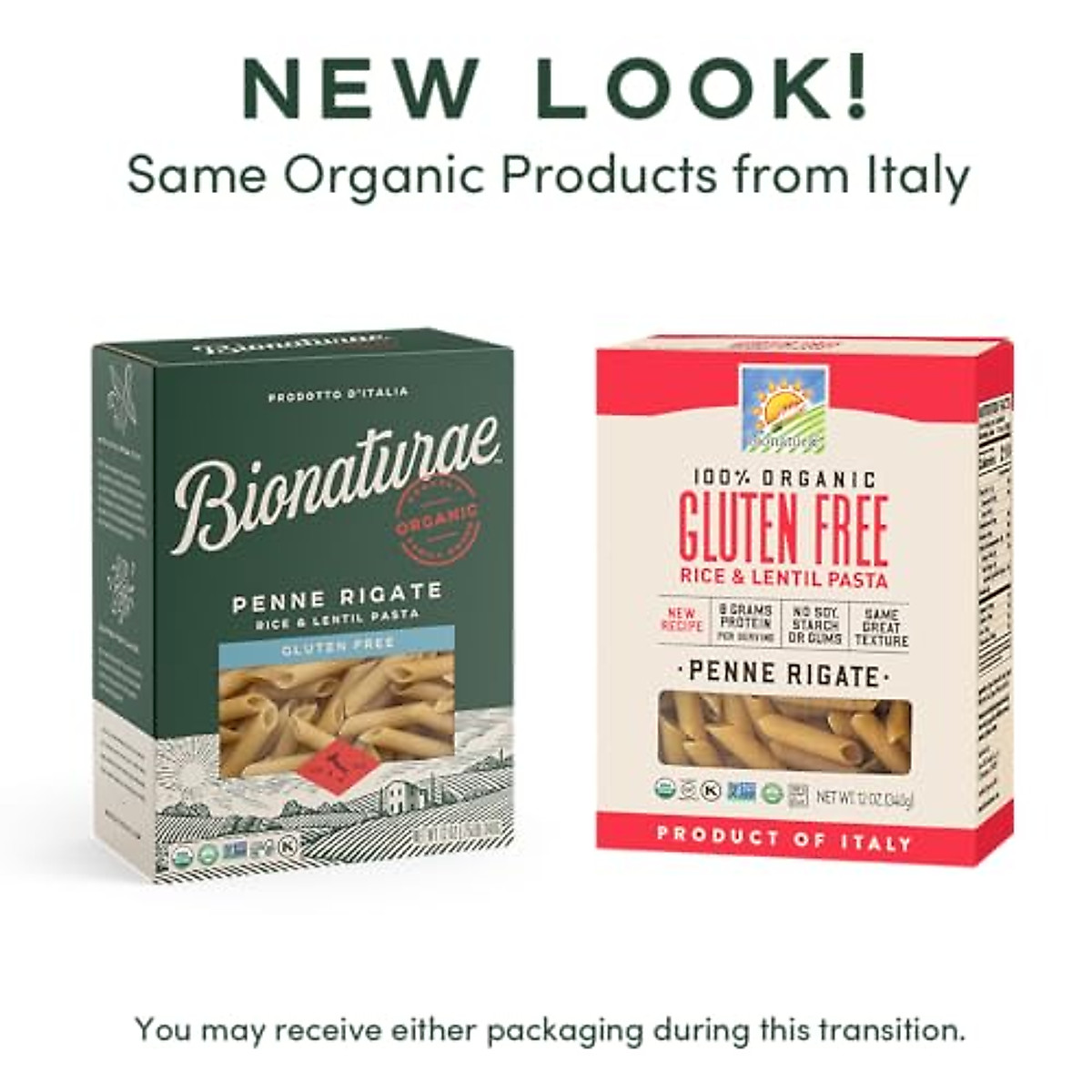 Bionaturae Penne Rigate Pasta Noodles - Gluten Free Pasta Organic, Rice & Lentil Pasta, Kosher Certified, High Protein, Non-GMO, USDA Certified, Gluten Free Pastas, Crafted in Italy - 12 Oz, 6 Pack