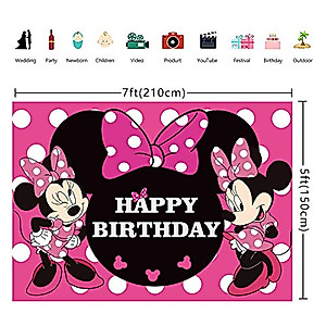LXBO Cartoon Mouse Backdrop Pink Bow Princess Happy Birthday Backdrop Girl Party Photo Decorative Banners Baby Shower Photography Supplies (7x5FT)