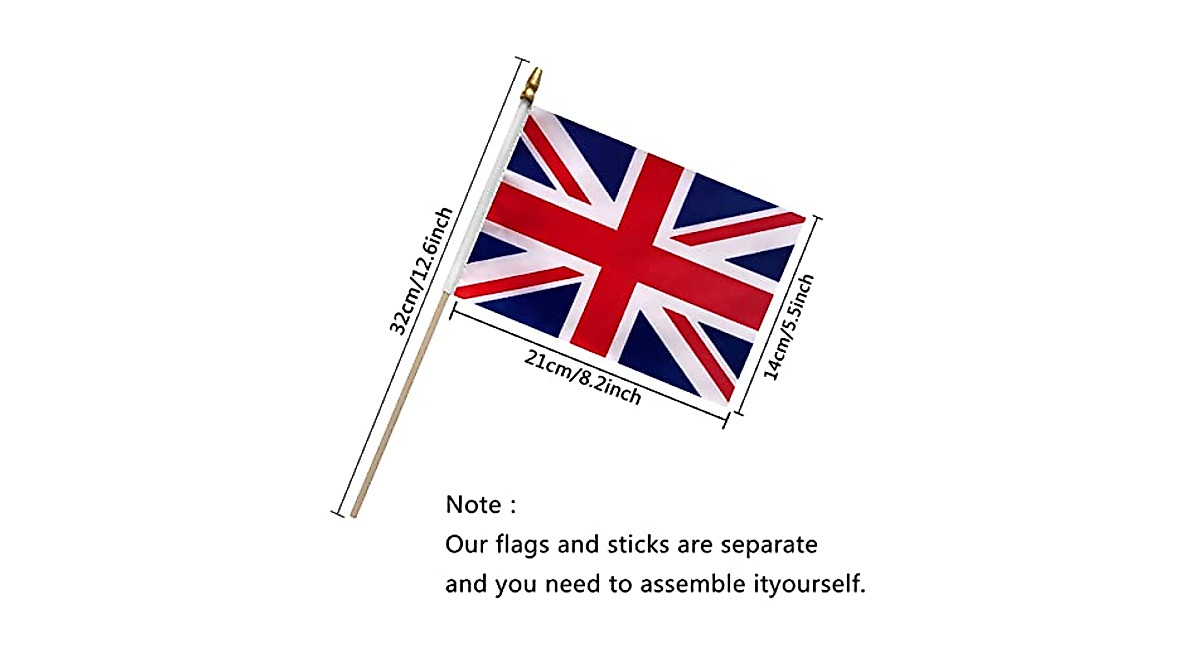 UK Flag Pack - 12 Handheld British Flags for Parades & Parties