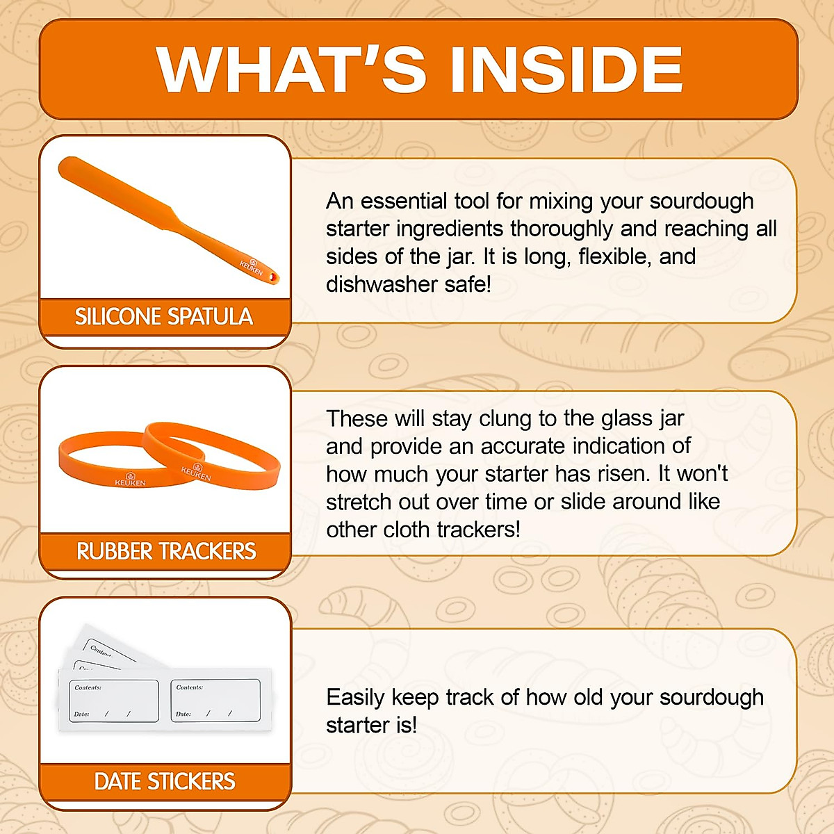 KEUKEN 42 oz Glass Sourdough Starter Jar Kit - Sourdough Bread Baking Supplies - Sourdough Starter Kit - Silicone Spatula Electric Thermometer Danish Dough Whisk - Sourdough Kit