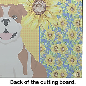Caroline's Treasures WDK5415LCB Summer Sunflowers Red English Bulldog Glass Cutting Board Large Decorative Tempered Glass Kitchen Cutting and Serving Board Large Size Chopping Board