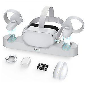 Smatree Charging Dock for Meta Quest 2/Oculus Quest 2, Support Elite Strap with Battery, VR Charging Station for occlusion quest, 2 Rechargeable Batteries, Headset and Controller stand, 20W PD Charger