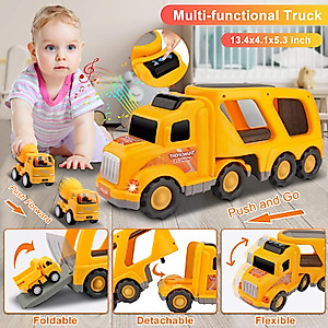 Nicmore Kids Toys Car for Boys: Toddler Toy Trucks for 2 3 4 5 6 Year Old Boys Girls | 5 in 1 Carrier Vehicle Construction Toys Bundle with City Transporter Toy Cars Gifts