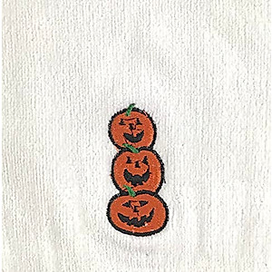 Serafina Home Decorative Halloween Tip Towels: Plush White Embroidered Cotton Jack O Lantern Pumpkin Design, 2 Piece Set, 11" x 18" Inch Each