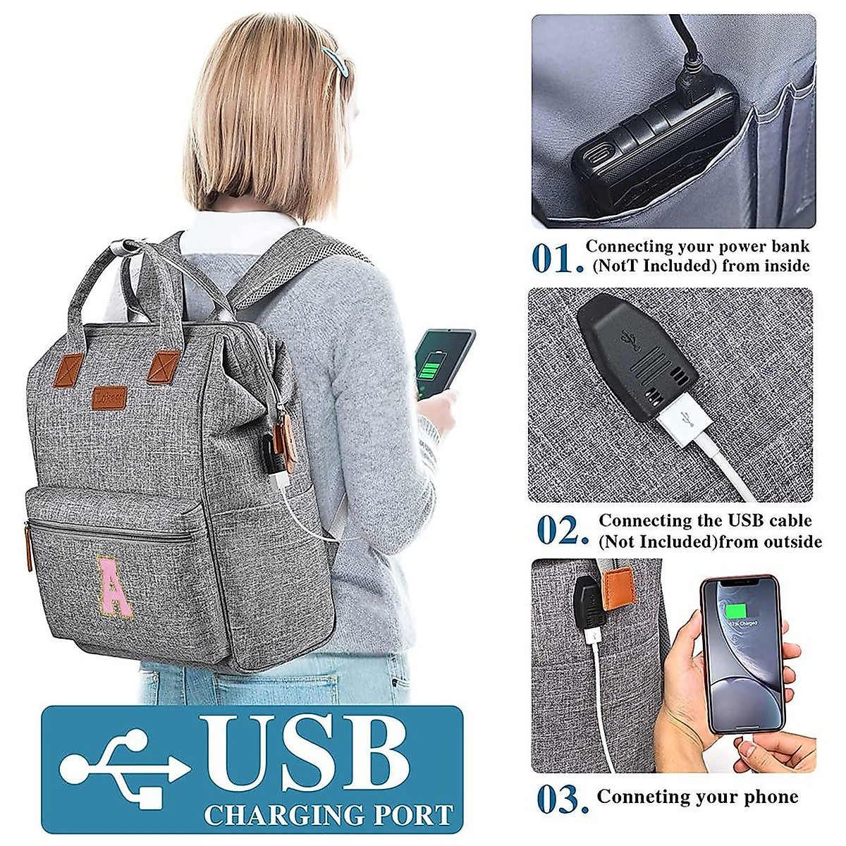 Personalized Initial Laptop Backpack for Women-Waterproof Teacher Backpack/College Backpack/Nurse Backpack for Work,Travel Bckapack with 15.6" Laptop Compartment-Birthday Gift for Women