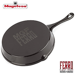 Cast Iron Skillet MAGEFESA FERRO, optimal retention and heat distribution, for all types of Cooktop, induction, oven safe, energy saving, easy cleaning, long durability (BLACK SKILLET, 10")