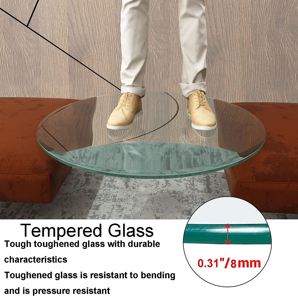 SAGIDAR Round Tempered Glass,Tempered Glass Round Table Top, Clear Glass High Gloss, Round Table Glass Top, Kitchen Dining Table Top, Tempered Glass Top, 15IN 24IN 30IN 35IN 40IN