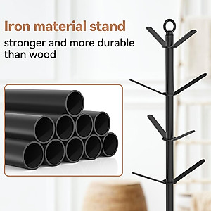 simesove Drying Storage Rack Holder Home Storage Mug Hooks Multipurpose Display Stand Metal Tree Shape Mug Coffee Cups Stand with 8 Hooks-Bamboo Base with Coffee Basket