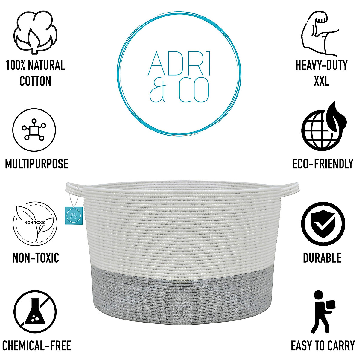 Large Blanket Basket | Cotton Rope Basket for Blankets Living Room | Size 21.7" x 21.7" x 13.8" | Large Basket for Blankets | Baby Laundry Basket |