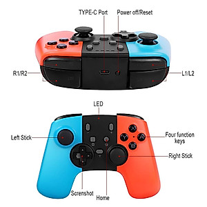 Controller für Nintendo Switch, STOGA Wireless Controller with Rechargeable Battery, Gamepad Joystick für Switch mit 6-Achsen Turbo Dual Shock Gyro Achse (Rot& Blau)