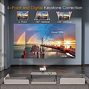 Projector with WiFi and Bluetooth, 2023 Upgraded VOPLLS 5G Native 1080P Projector, 380ANSI Outdoor Projector 4K Support, ±50°/4P/4D Keystone, 50% Zoom, Compatible with TV Box/USB/PC/iOS/Android Phone