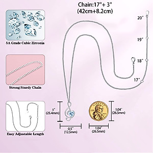 White Gold 925 Sterling Silver Blue Aquamarine Heart Treble Bass Clef Music Lovers Note Pendant Necklaces for Women Men March Birthstone Musical Rock Jewelry Birthday Mother Day Christmas Gifts