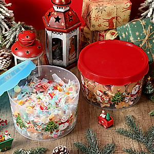 Sliner 6 Pcs Christmas Cookie Containers Holiday Plastic Cookie Storage Buckets with Lids Santa Claus Snowman Cookie Containers Red and Blue Reusable box for Holiday Candy Snacks