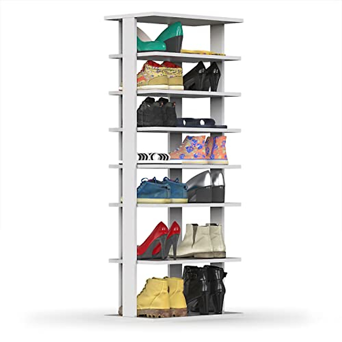 Tangkula 7 Tiers Vertical Shoe Rack, Patented Entryway Wooden Shoes Racks, Modern Shoe Rack Organizer, Space Saving Shoes Storage Stand for Front Door (White, Double)