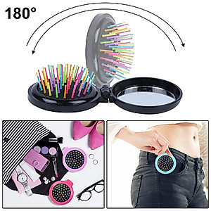 Happy Trees 6 PCS Round Travel Hair Brush with Mirror Folding Pocket Hair Brush Mini Hair Comb with Makeup Mirror for Travel (Set of 6) (Dark Colours)